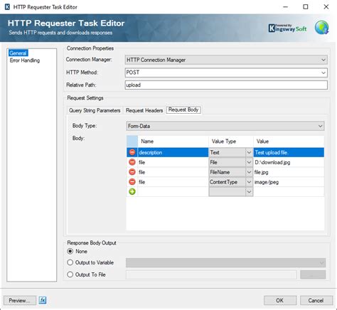 Performing File Upload Using Multipart Requests In SSIS