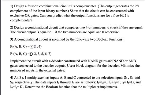 1 design a four bit combinational circuit 2 s