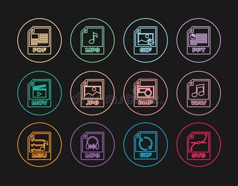 Set Line SVG File Document WAV MOV PDF BMP And MP3 Icon