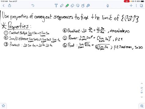 solved use properties of convergent sequences to find the limit of each sequence { 2 n n 2 4}