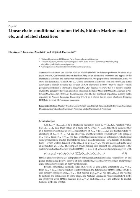 linear chain conditional random fields hidden markov models and related classifiers deepai