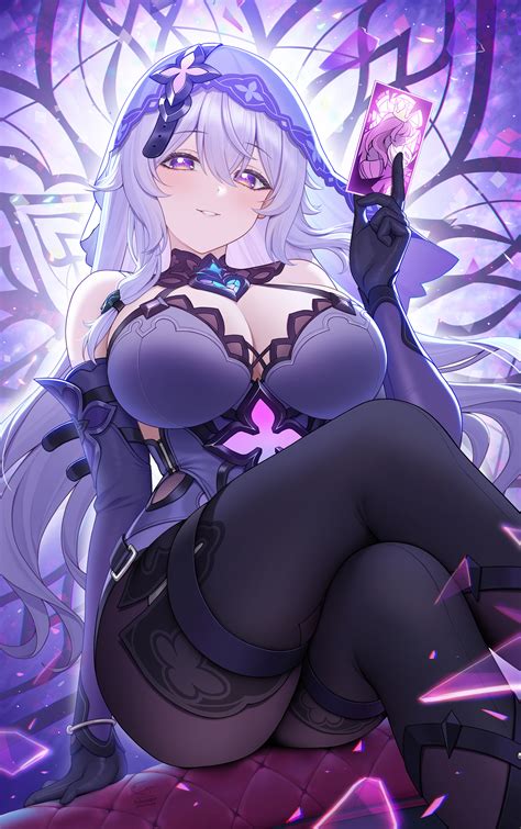 Fukuro Ko Cleavage Legs Crossed Sitting Long Hair Parted Lips Gradient Eyes Looking At