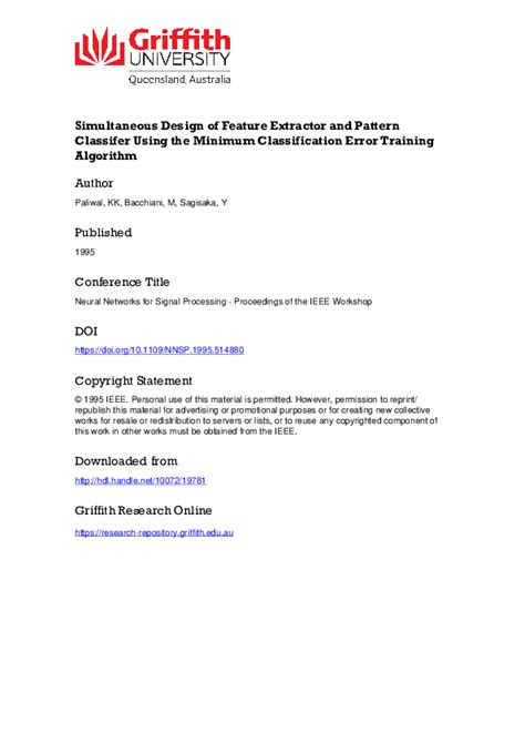 pdf simultaneous design of feature extractor and pattern classifier using the minimum