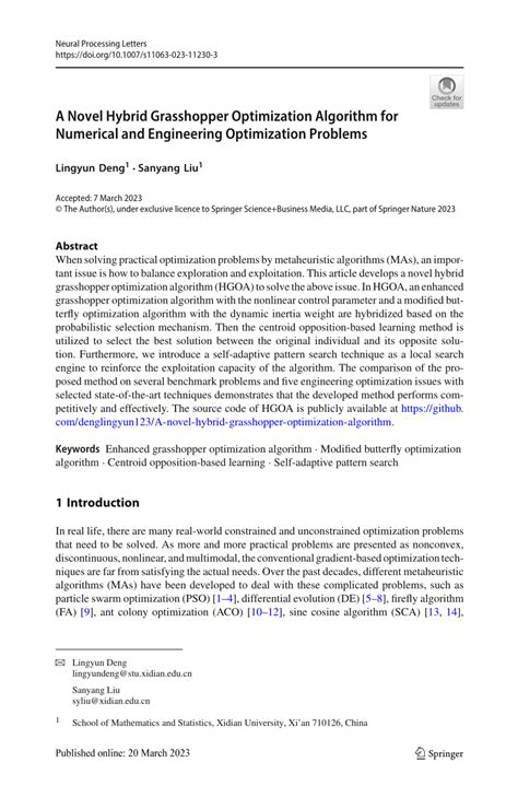 pdf a novel hybrid grasshopper optimization algorithm for numerical and engineering