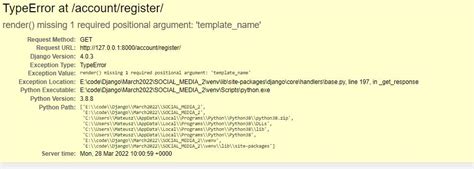 Python Typeerror Render Missing 1 Required Positional Argument Templatename Stack
