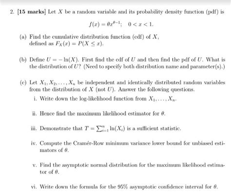 solved 2 [15 marks] let x be a random variable and its