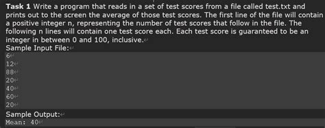 solved task 1 write a program that reads in a set of test