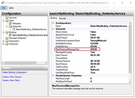 Fixed WCF Test Client Max Size Error