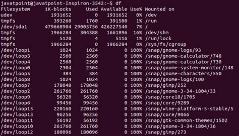 df command in linux unix with examples javatpoint