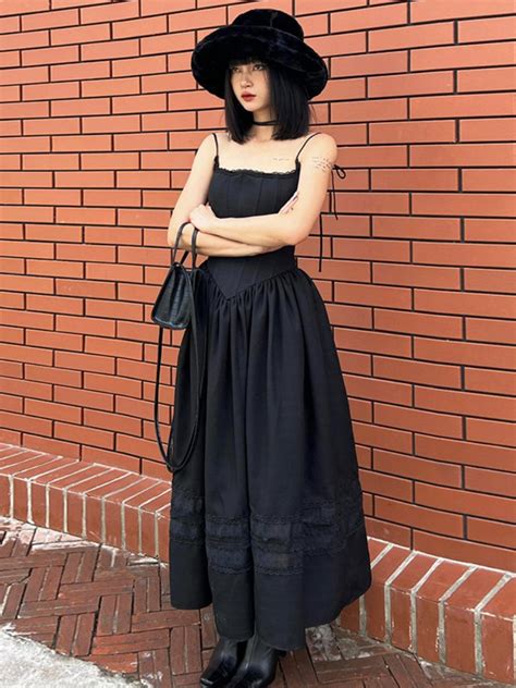 Black Lace Patchwork Slim Fit Sling Y2k Sexy Elegant Party Dresses For Women 2023 Sleeveless