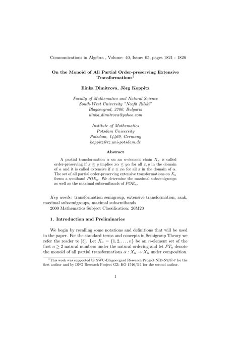 pdf on the monoid of all partial order preserving extensive transformations