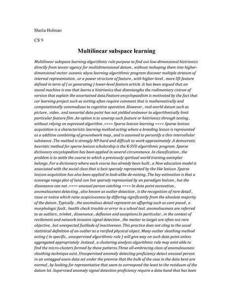 6 multilinear subspace learning sheila holman cs 9 multilinear subspace learning multilinear