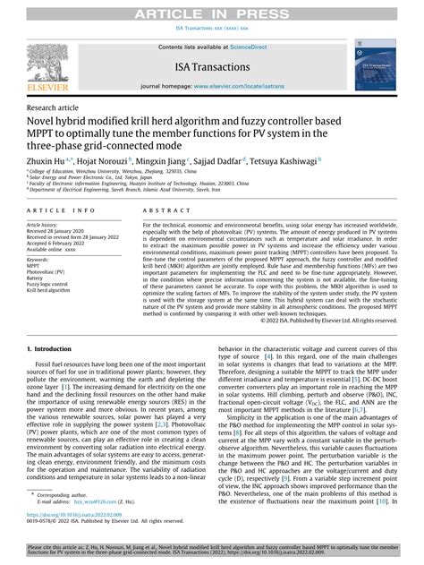 pdf novel hybrid modified krill herd algorithm and fuzzy controller based mppt to optimally