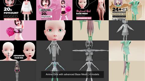 Anime Girls With Advanced Base Mesh 3d Model Collection Cgtrader