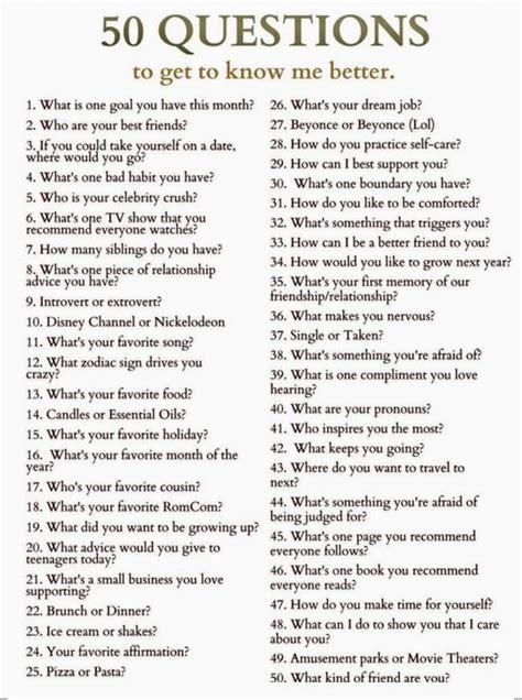 50 Questions To Get To Know Mw Better Questions To Know Someone Fun