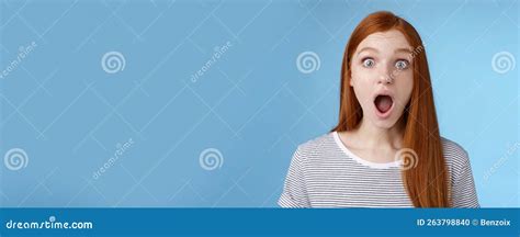Wow So Cool Impressed Speechless Amused Attractive Redhead Girl Blue Eyes Freckles Open Mouth