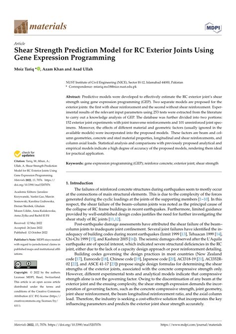 pdf shear strength prediction model for rc exterior joints using gene expression programming