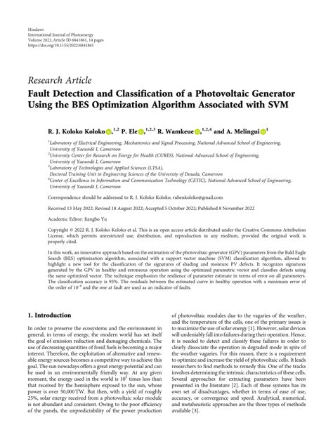 pdf fault detection and classification of a photovoltaic generator using the bes optimization