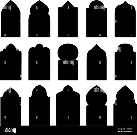 set of silhouettes of arabic arch windows traditional design elements vector illustration