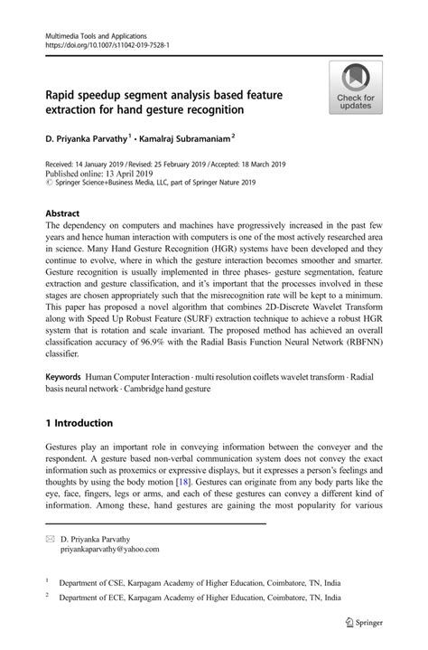 pdf rapid speedup segment analysis based feature extraction for hand gesture recognition