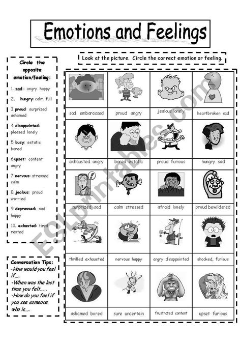 Feelings And Emotions Worksheets