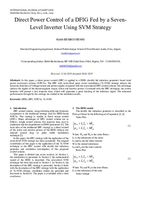 pdf direct power control of a dfig fed by a seven level inverter using svm strategy habib