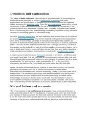 Definition And Explanation Debit And Credit Docx Definition And
