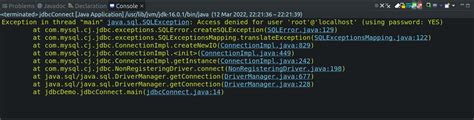 mysql java sql sqlexception access denied for user root localhost using password yes