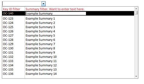 filter access combobox through dropdown menu stack overflow