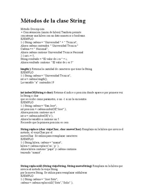métodos de la clase string pdf cadena informática java lenguaje de programación