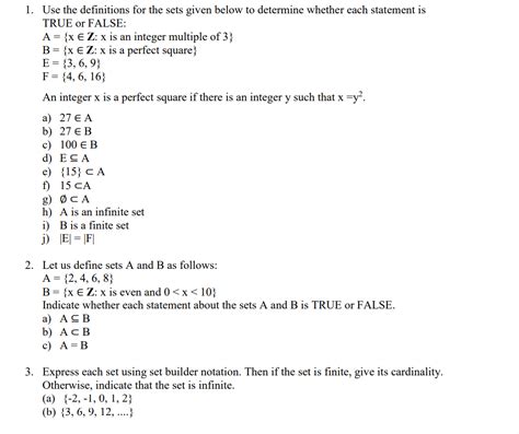 solved 1 use the definitions for the sets given below to