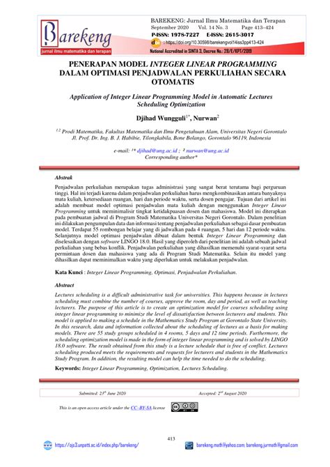 pdf barekeng jurnal ilmu matematika dan terapan penerapan model integer linear programming