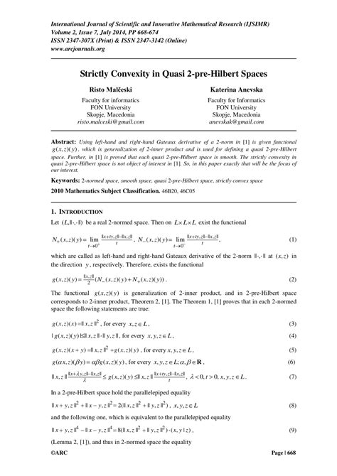 pdf strictly convexity in quasi 2 pre hilbert spaces