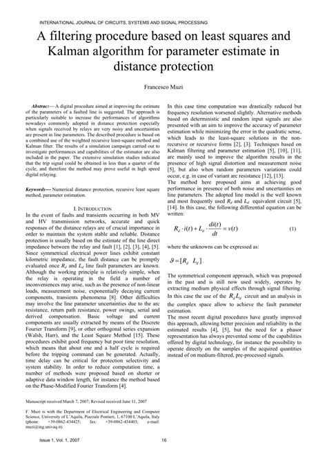 pdf a filtering procedure based on least squares and kalman algorithm for parameter estimate