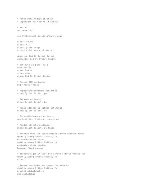 panel data models stata program and output pdf pdf fixed effects model regression analysis