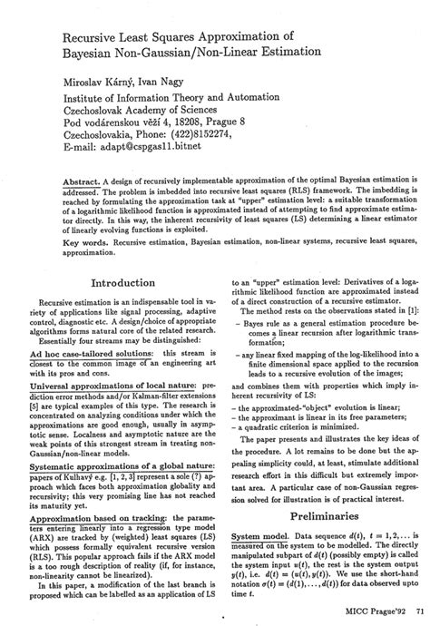pdf recursive least squares approximation of bayesian non gaussian non linear estimation