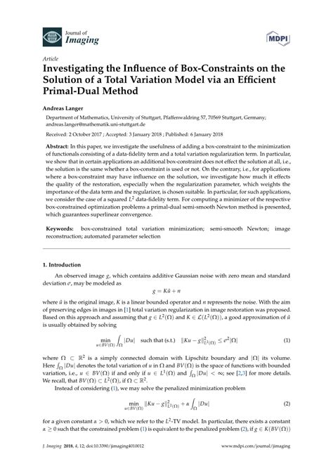 pdf investigating the influence of box constraints on the solution of a total variation model