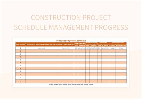 Construction Project Schedule Management Progress Excel Template And