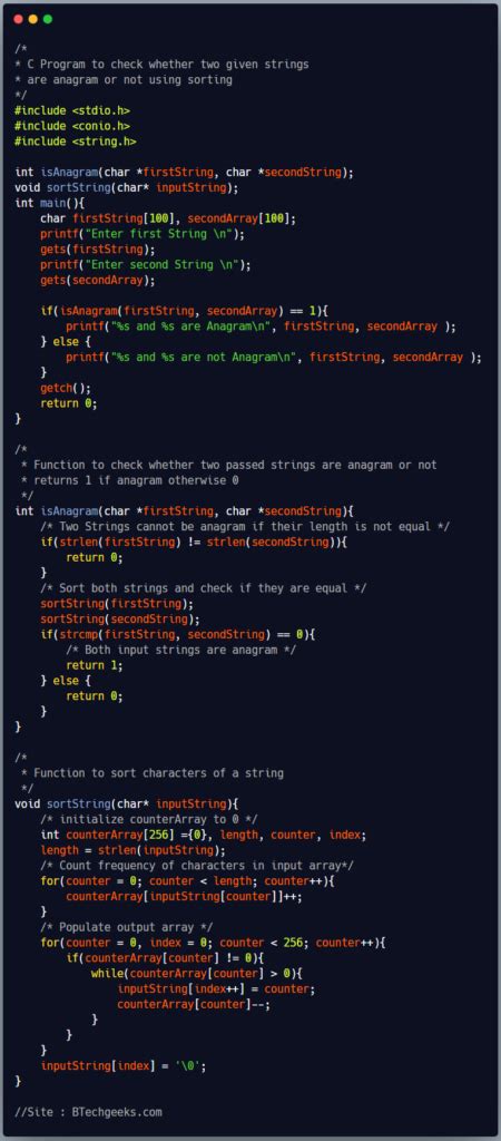 Anagram Program In C C Program To Check If Two Strings Are Anagram Btech Geeks