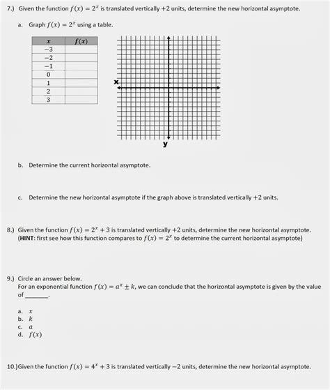 mr matt s math classes assignment exponential functions and asymptotes