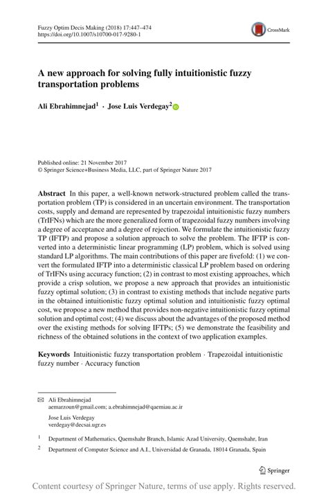 a new approach for solving fully intuitionistic fuzzy transportation problems request pdf
