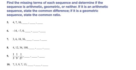 solved find the missing terms of each sequence and determine