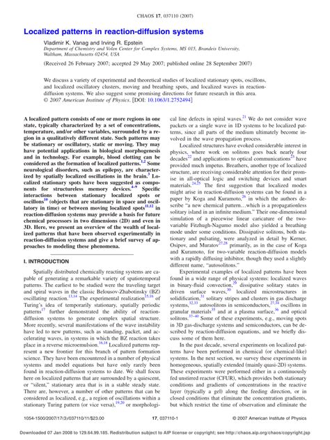 pdf localized patterns in reaction diffusion systems