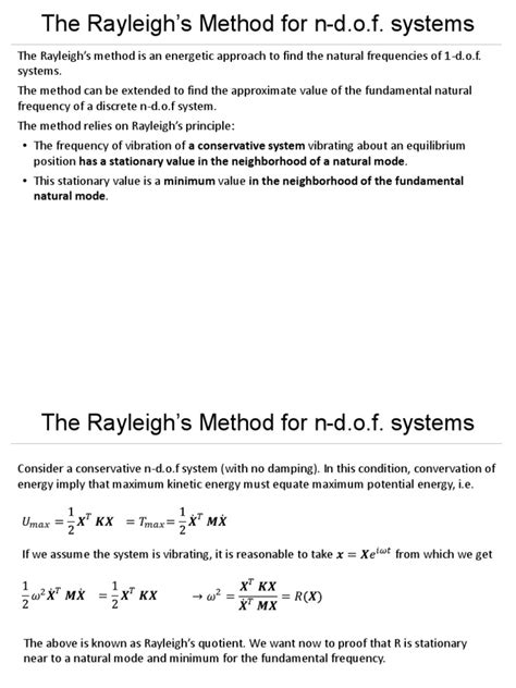 an introduction to rayleigh s method for approximating the fundamental natural frequency of