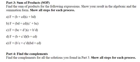 solved part 3 sum of products sop find the sum of products for the 1 answer