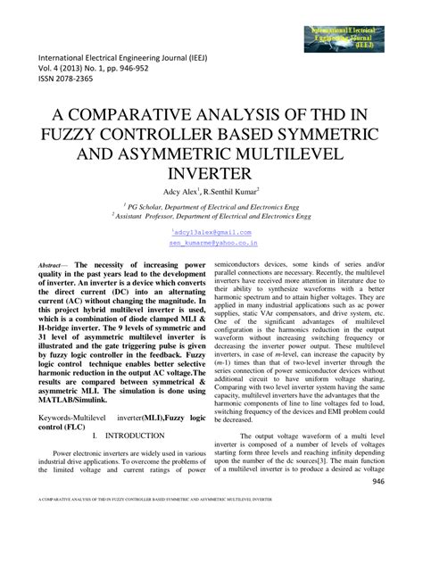 pdf a comparative analysis of thd in fuzzy controller based symmetric and asymmetric
