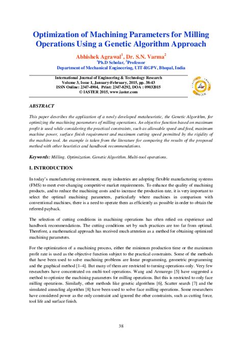 pdf optimization of machining parameters for milling operations using a genetic algorithm