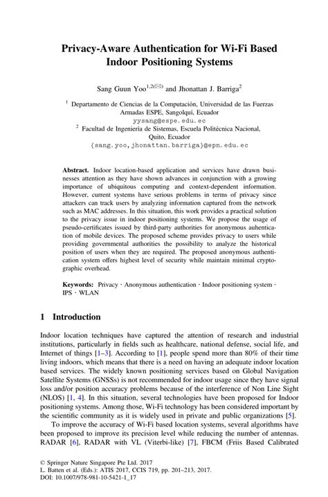 pdf privacy aware authentication for wi fi based indoor positioning systems
