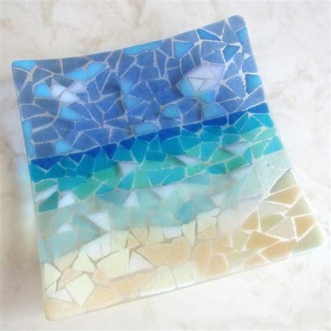 Fused Glass Mosaic Beach Plate Sand Sea And Sky Ocean Beach Etsy Vidrio Fundido Etsy