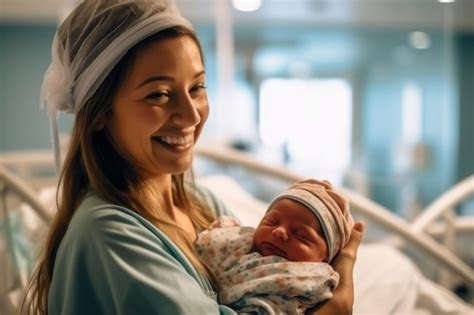 Premium AI Image Portrait Of A Happy Mother Holding Her Newborn Baby